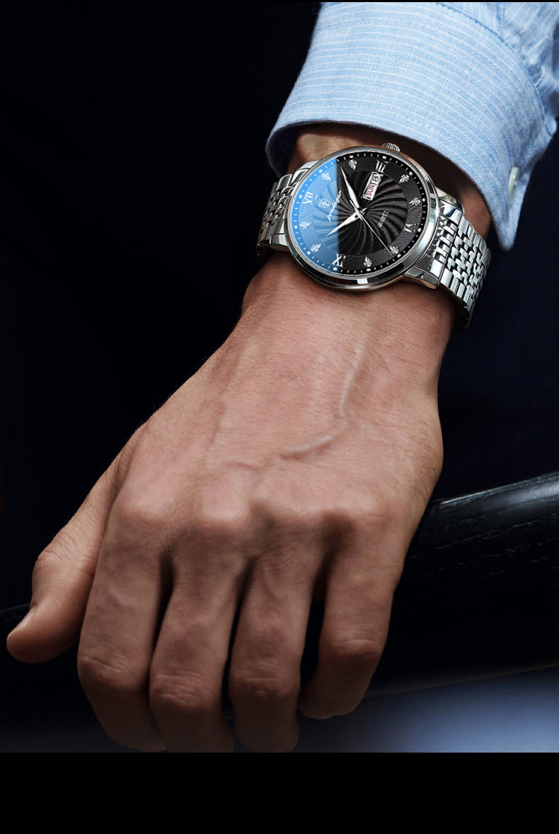 POEDAGAR Genuine Men's Watch Stainless Steel Strap Luminous Calendar ...