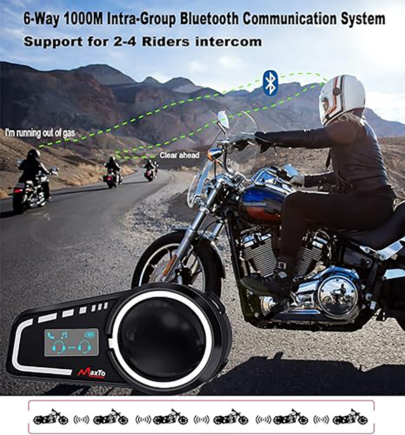 Maxto M2C Motorcycle Helmet Bluetooth Intercom Headset 1000M/FM /6 ...