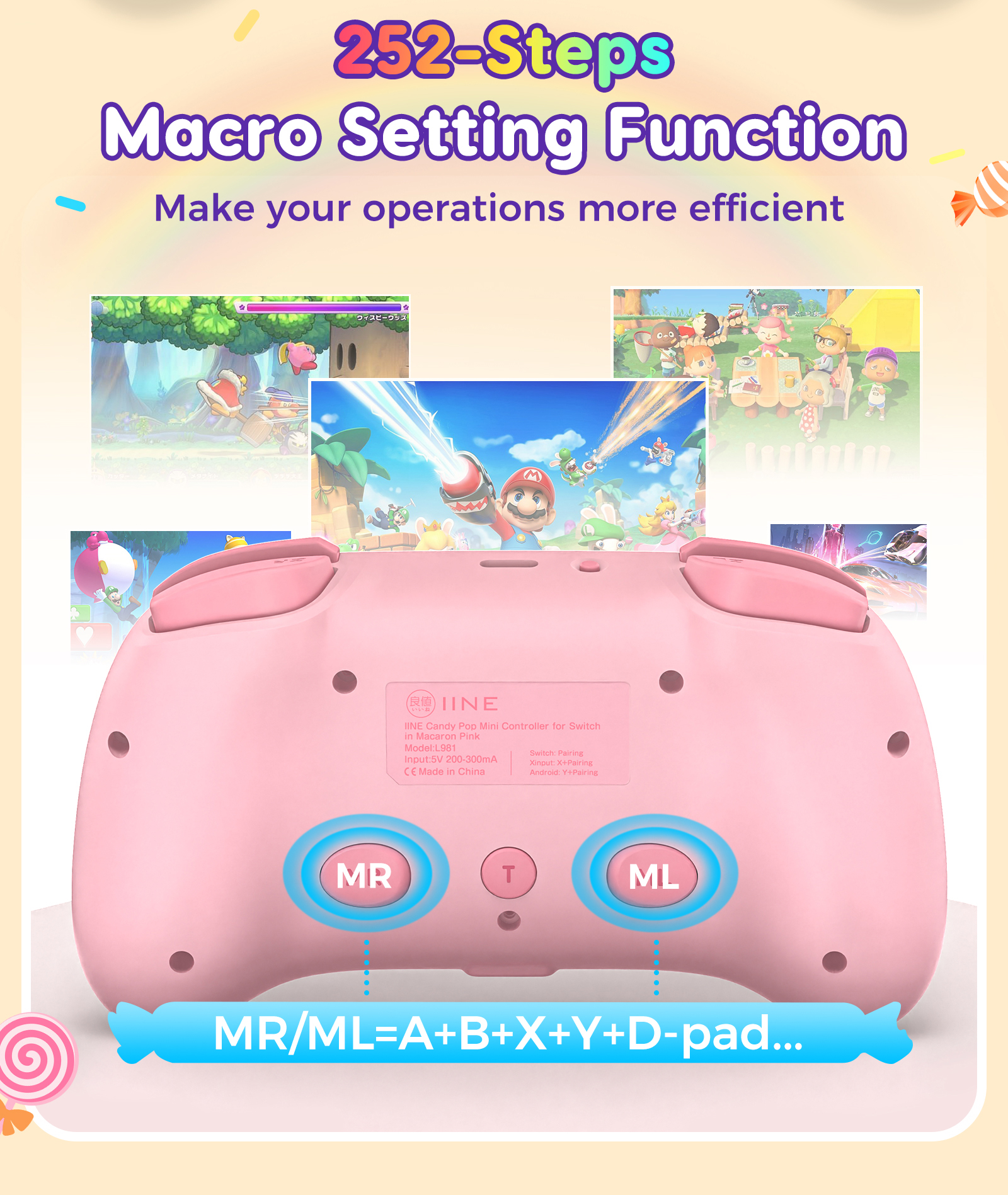 IINE Candy Pop Mini Controller for Switch/Android/IOS/PC with NFC Amiibo Function Dual-motor ...