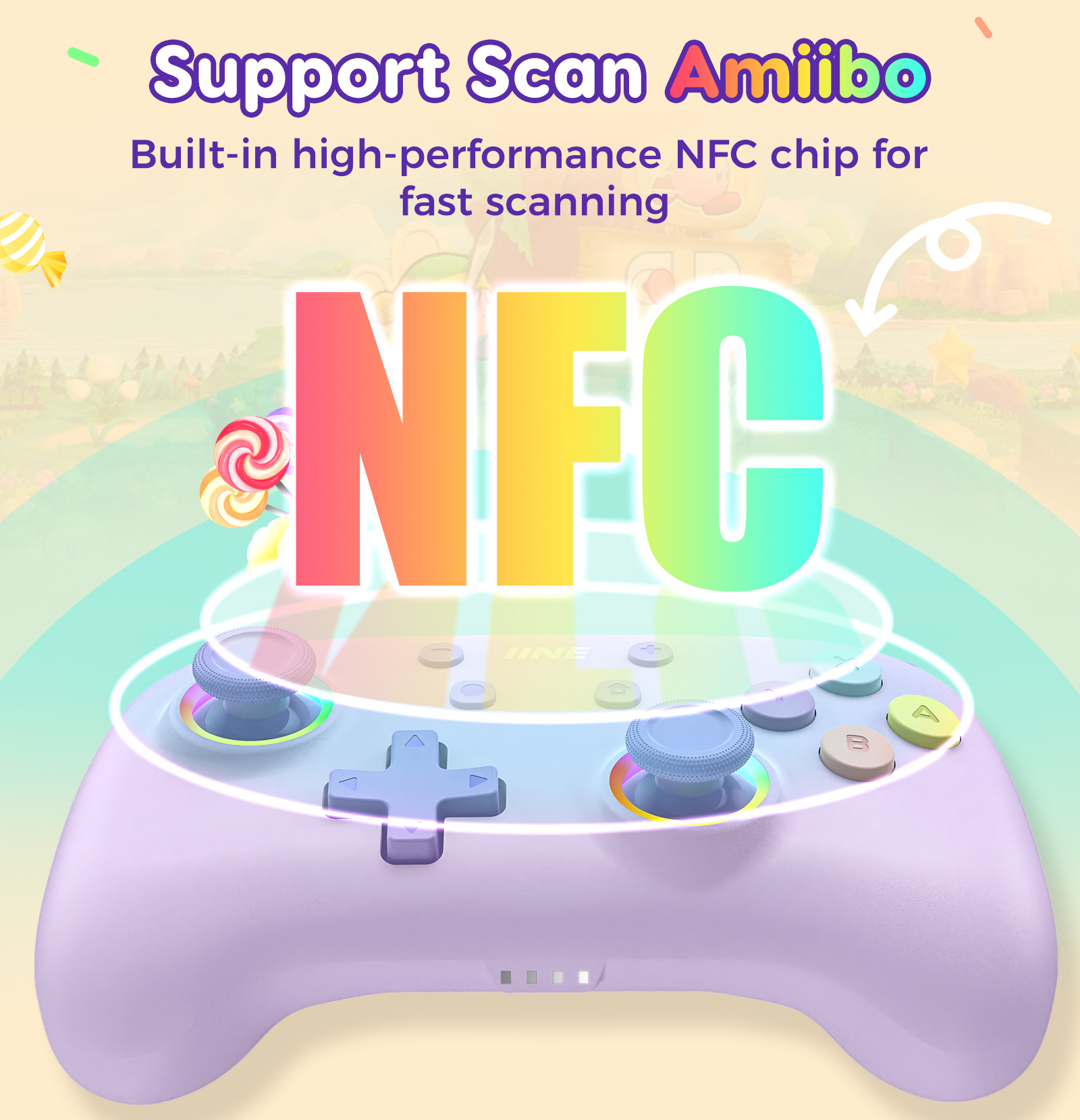 IINE Candy Pop Mini Controller for Switch/Android/IOS/PC with NFC Amiibo Function Dual-motor ...