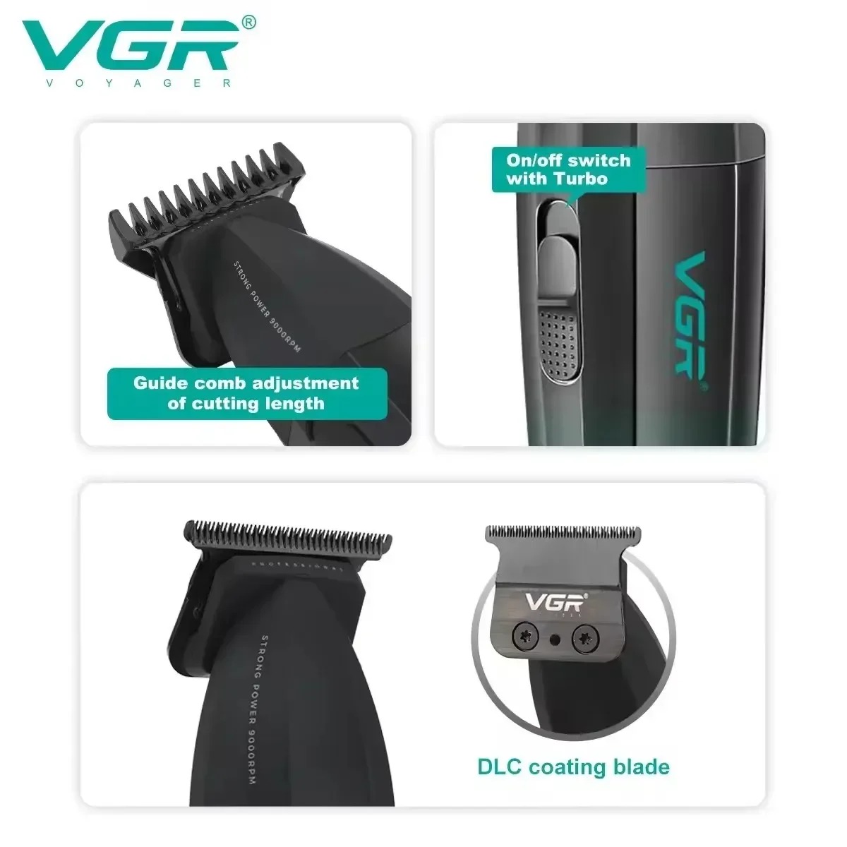 V906 With Base Professional Hair Clipper VGR 9000rpm Salon Engraving Men Shaving Digital Display ...