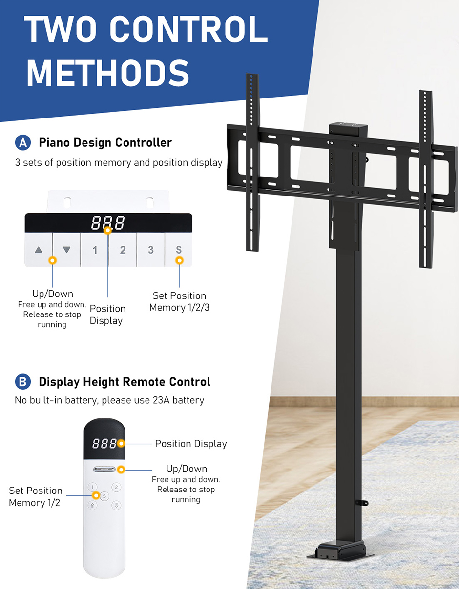 Motorized TV Lift Stand for 40~75inch TV Screen Smart Remote Control ...