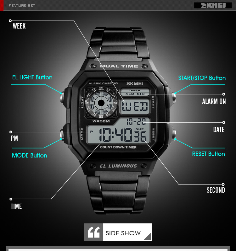 SKMEI Watch for Men Military Sport Stainless Steel Led Digital ...