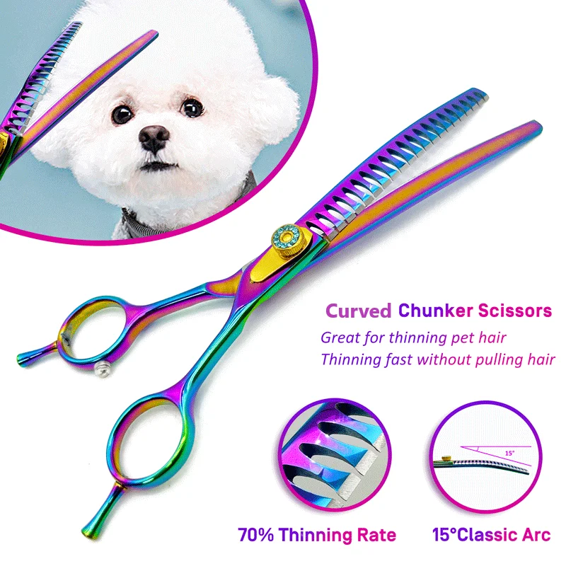 wingsbro Colored 7 Inches Chunker Curved Shark Scissors, Dog Grooming ...