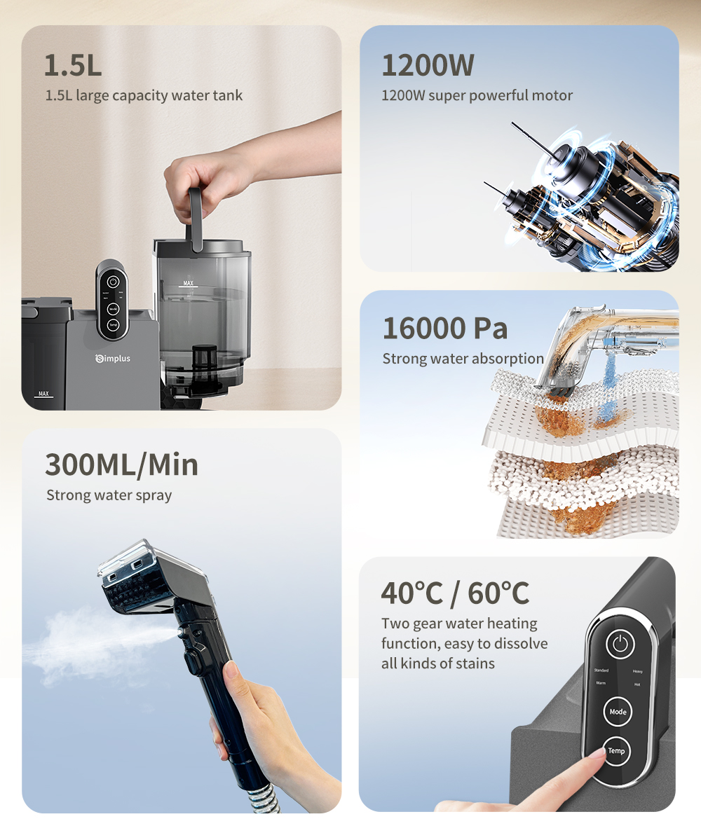 Simplus Wet and Dry Vacuum Cleaner for Carpet Sofa Multi-Purpose Fabric ...