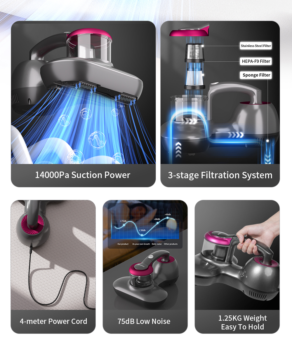 Simplus Dust Mite Vacuum Cleaner 14KPa Handheld Upgraded Effectively ...