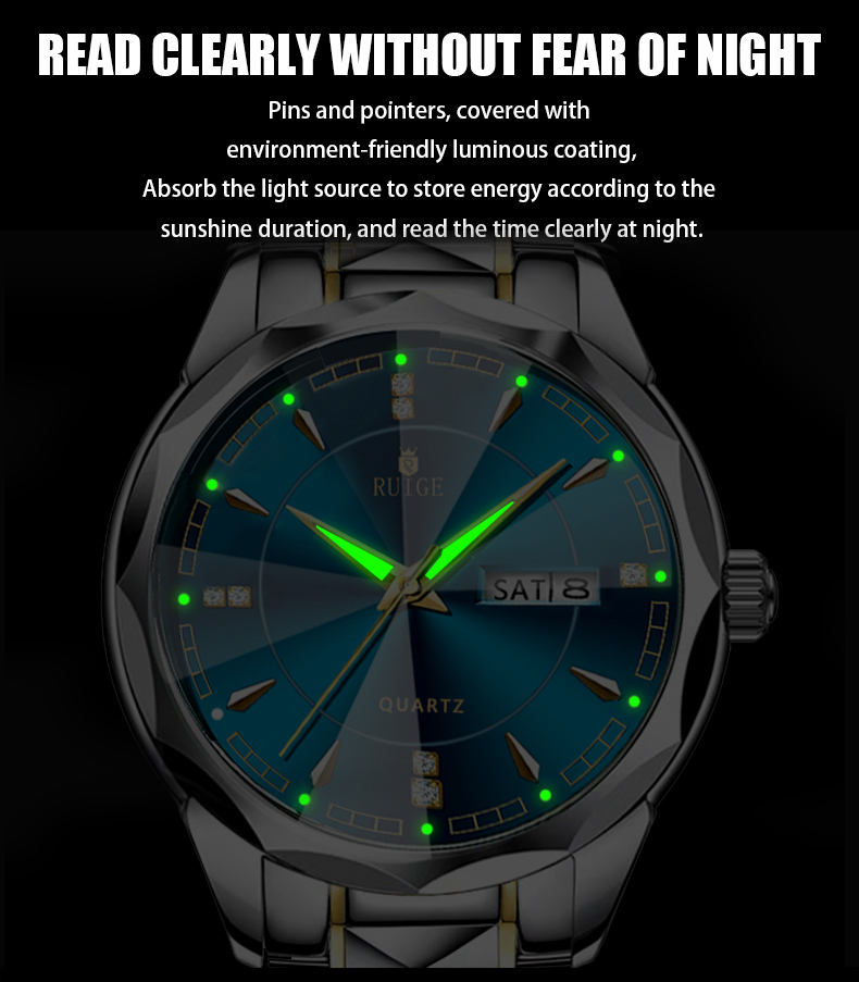 R RUIGE Men's Quartz Watch Luminous Trendy Waterproof Stainless Steel ...