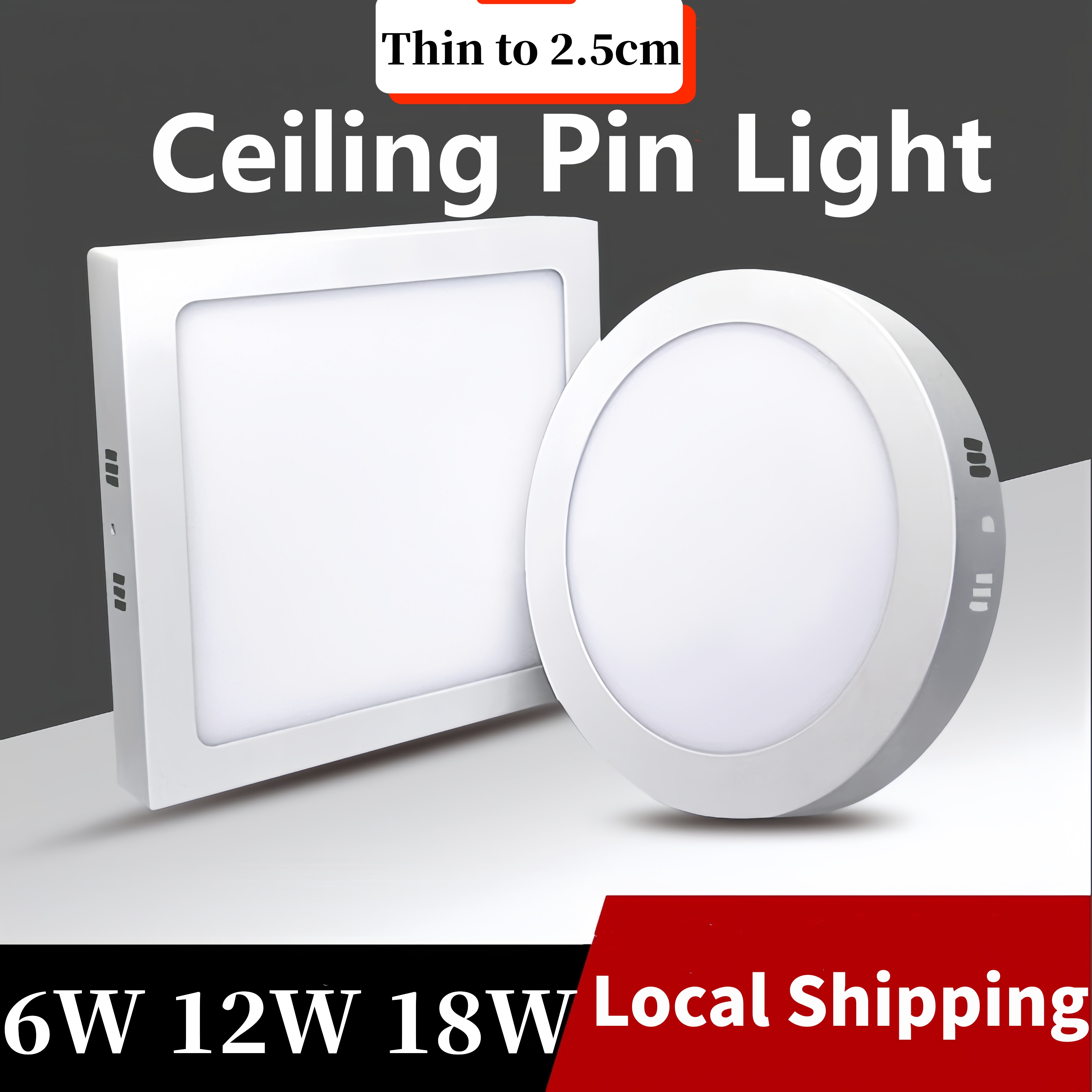 LED Pin Light Ceiling Light Surface Mounted Panel Light Round Square 6W ...