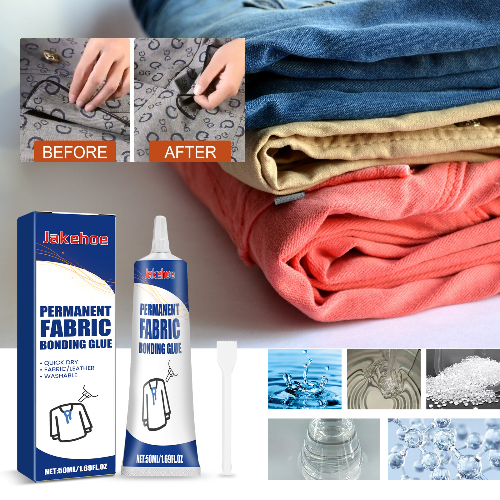 Jakehoe Permanent Fabric Bonding Glue Temperature Resistance Washable ...
