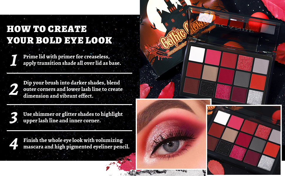 UCANBE Red Vampire Eyeshadow Makeup Palette, 15 Colors Burgunry Gray ...