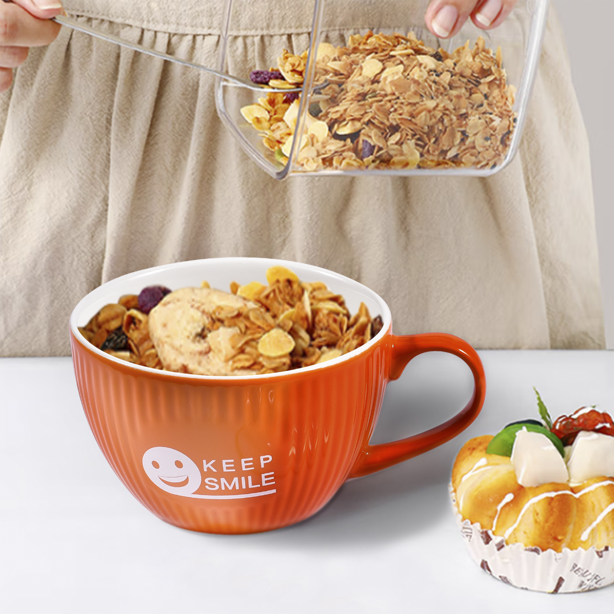 MBB Ceramic Bowl with Sealing Lid （850ml） Keep Smiling Design Noodle ...