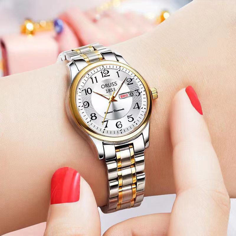 [Gift][With Box]ORUSS Original Luxury Dual Calendar Stainless Steel ...