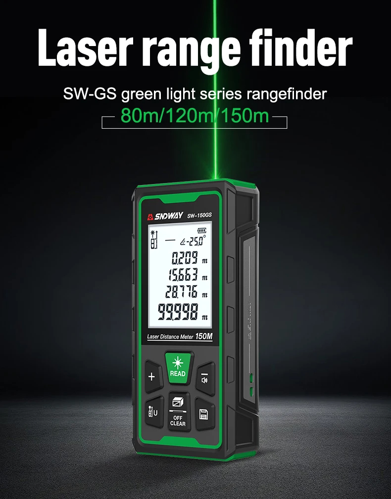 SNDWAY Laser Distance Meter Digital Rangefinder 80M 120M 150M Professional Green Laser Measure ...