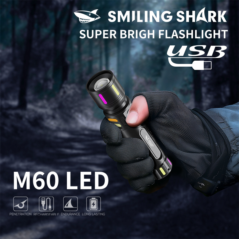 SMILING SHARK Rechargeable Flashlight Waterproof Led M60 Super Bright ...