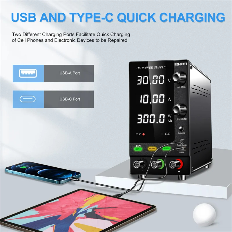 【One Year Warranty】Short Killer Adjustable DC power supply 30V 10A USB ...