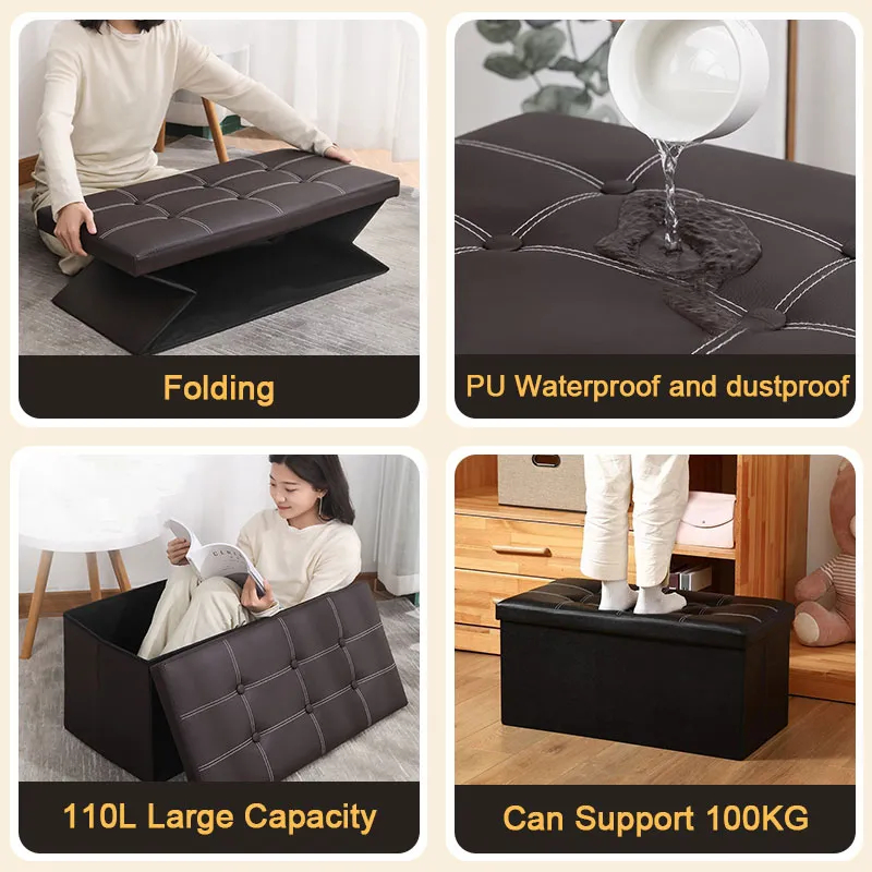 Storage Box Chair Stool Foldable Rectangular Storage Stool Sit Adult ...
