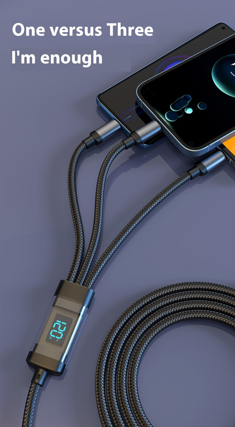 120W Intelligent Digital Display Charging Cable For ios15 Type c Micro ...
