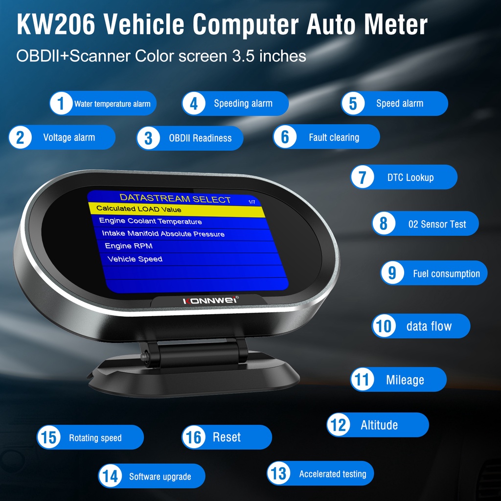 KONNWEI KW206 Automotive Digital HUD OBD2 Scanner Fuel Consumption ...