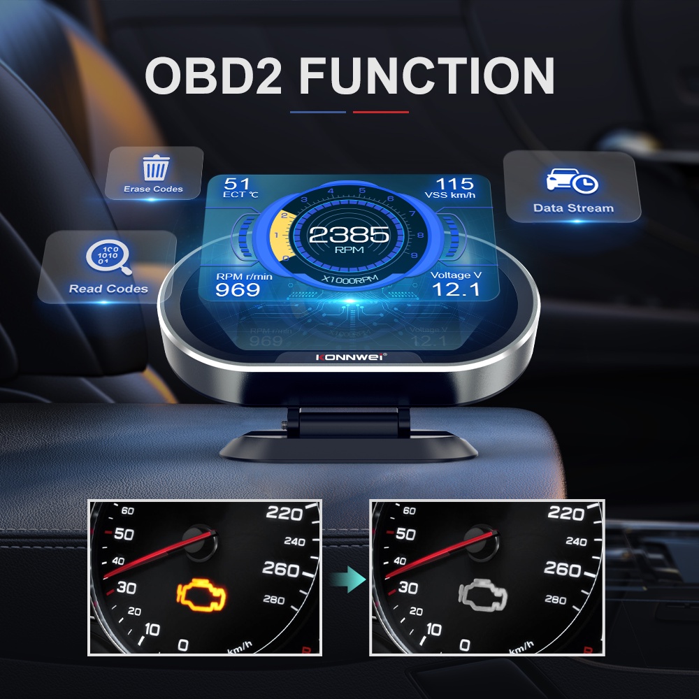 KONNWEI KW206 Automotive Digital HUD OBD2 Scanner Fuel Consumption ...