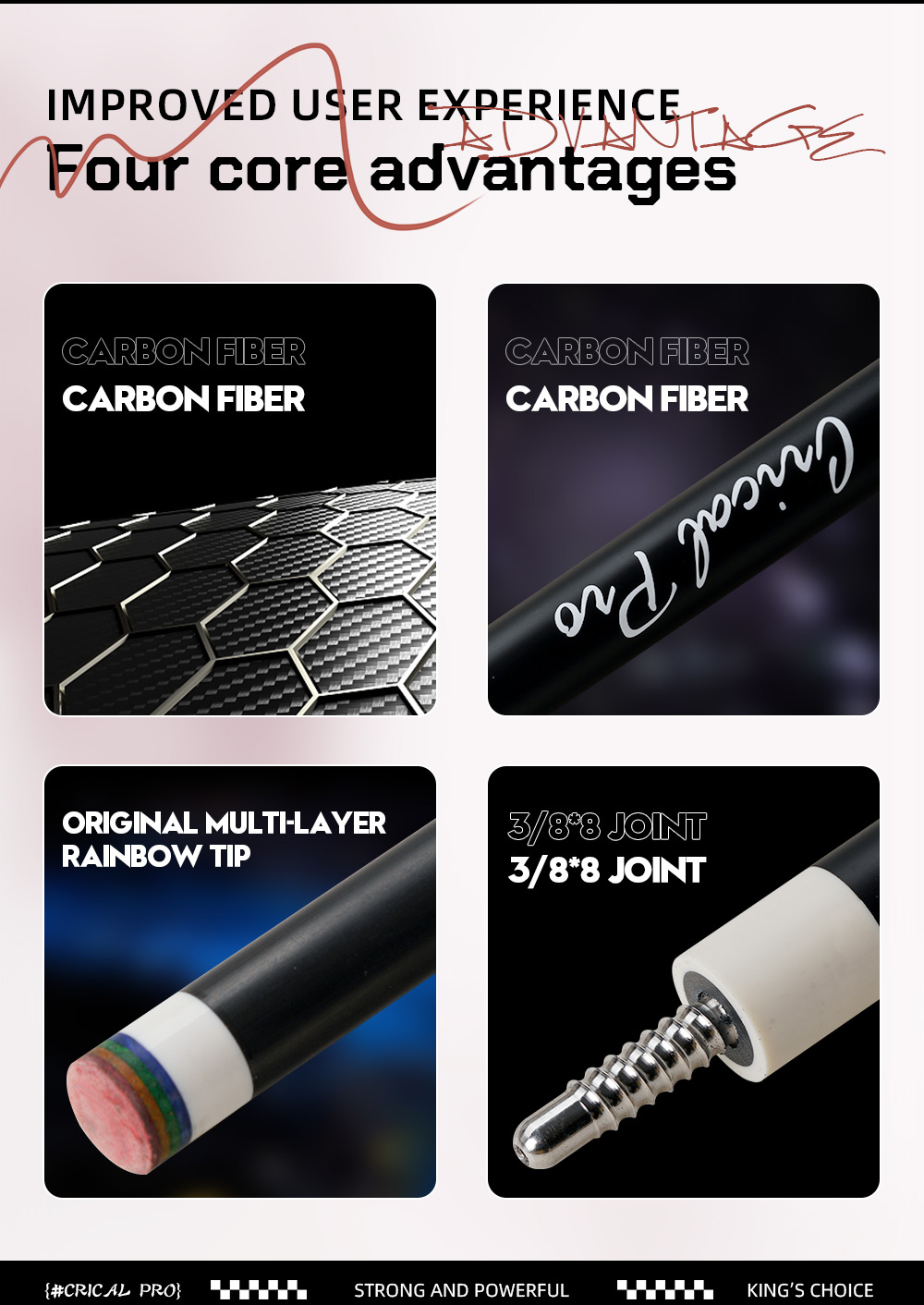 CRICAL CL-PRO Carbon Fiber Pool Cue Stick Black Technology Low ...