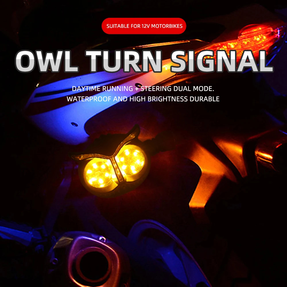 2pcs Motorcycle Owl Turn Signal Light Motorbike Amber Indicators B linker Running Lights ...