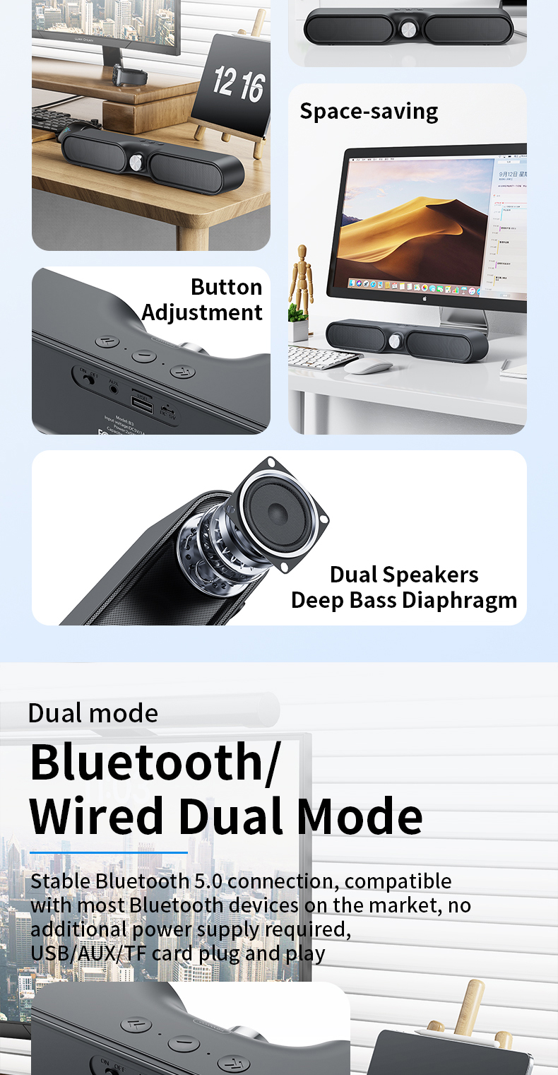 Tranyoo B3 Bluetooth Speaker 360° Surround Sound 5.0 Big Sound Desktop ...