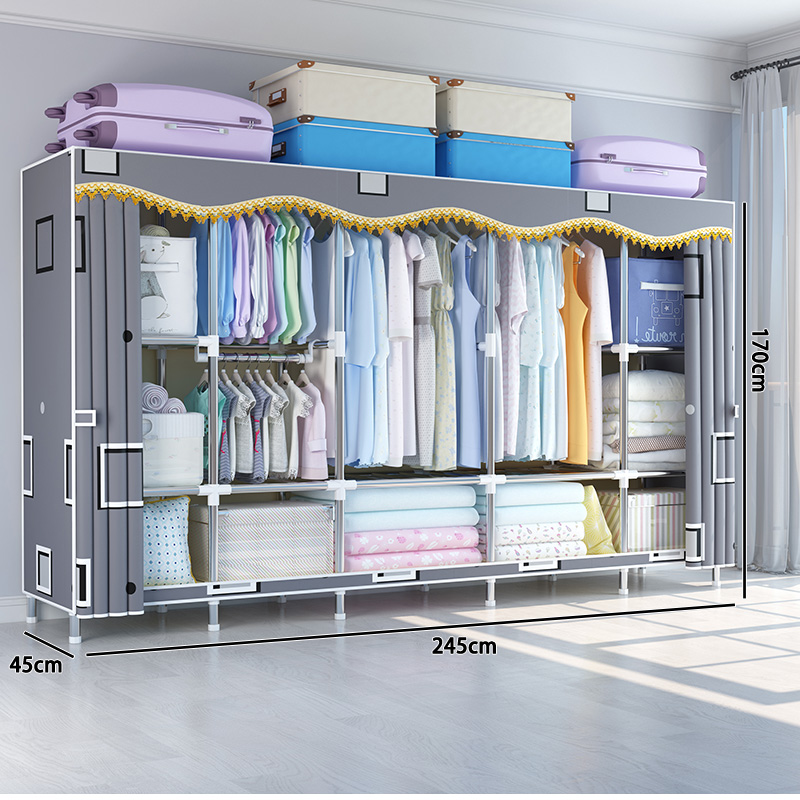 Ligo simple wardrobe home bedroom fabric assembled wardrobe rental room strong and durable full ...