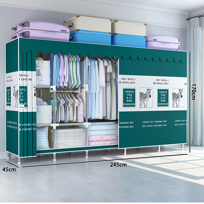 Ligo simple wardrobe home bedroom fabric assembled wardrobe rental room strong and durable full ...