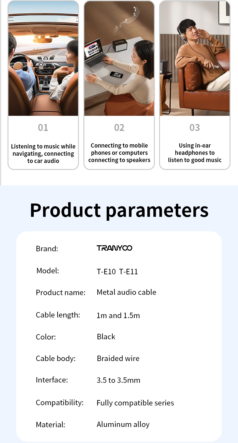 Tranyoo E10 E11 AUX 3.5mm Jack Wire Aux Cable Type Audio 1m/1.5m Wire Braided Wire | Shopee ...