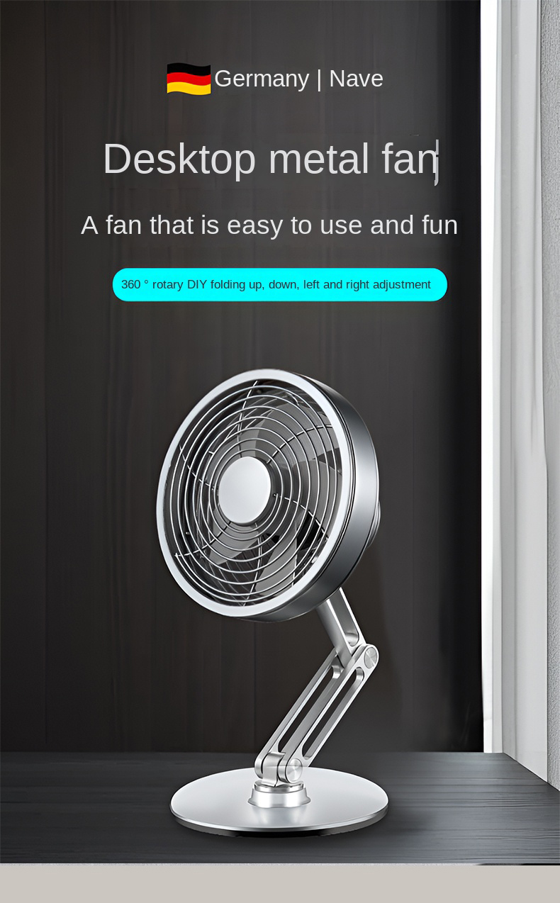 MROS Desktop Metal Small Fan Rechargeable Rotating Electric Fan Folding ...