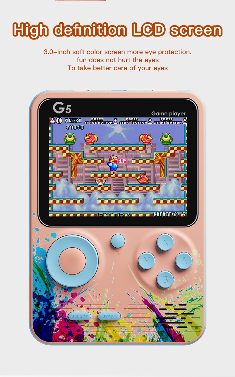 G5 HD Screen Macaron Handheld Game Console Contra Mini Arcade 500 Game ...