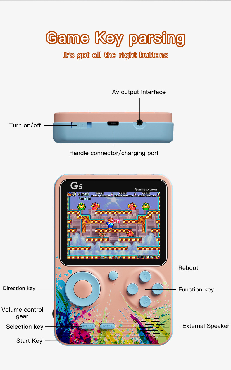 G5 HD Screen Macaron Handheld Game Console Contra Mini Arcade 500 Game ...