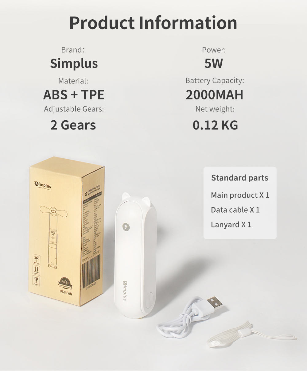 Simplus Pocket Fan Mini Rechargeable Handheld Cooling Electric Fan With ...