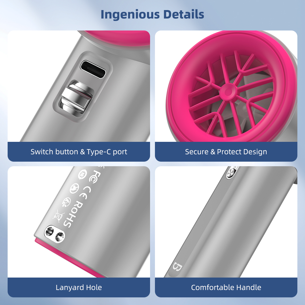 GOOJODOQ Fan 4000 mAh Turbo Mini Fan Rechargeable Handheld Portable ...