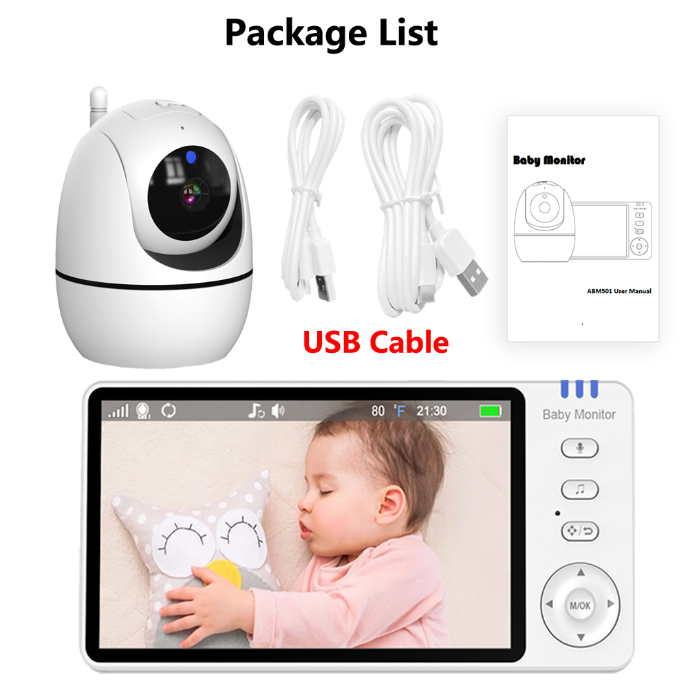 5 Inch Video Baby Monitor 720P With Pan Tilt Surveillance Camera Two ...