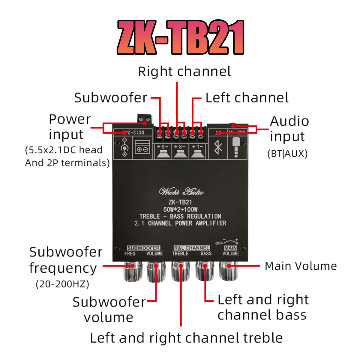 999DIY ZK-TB21 Original Micro Bluetooth Amplifier 2.1 Channel High ...