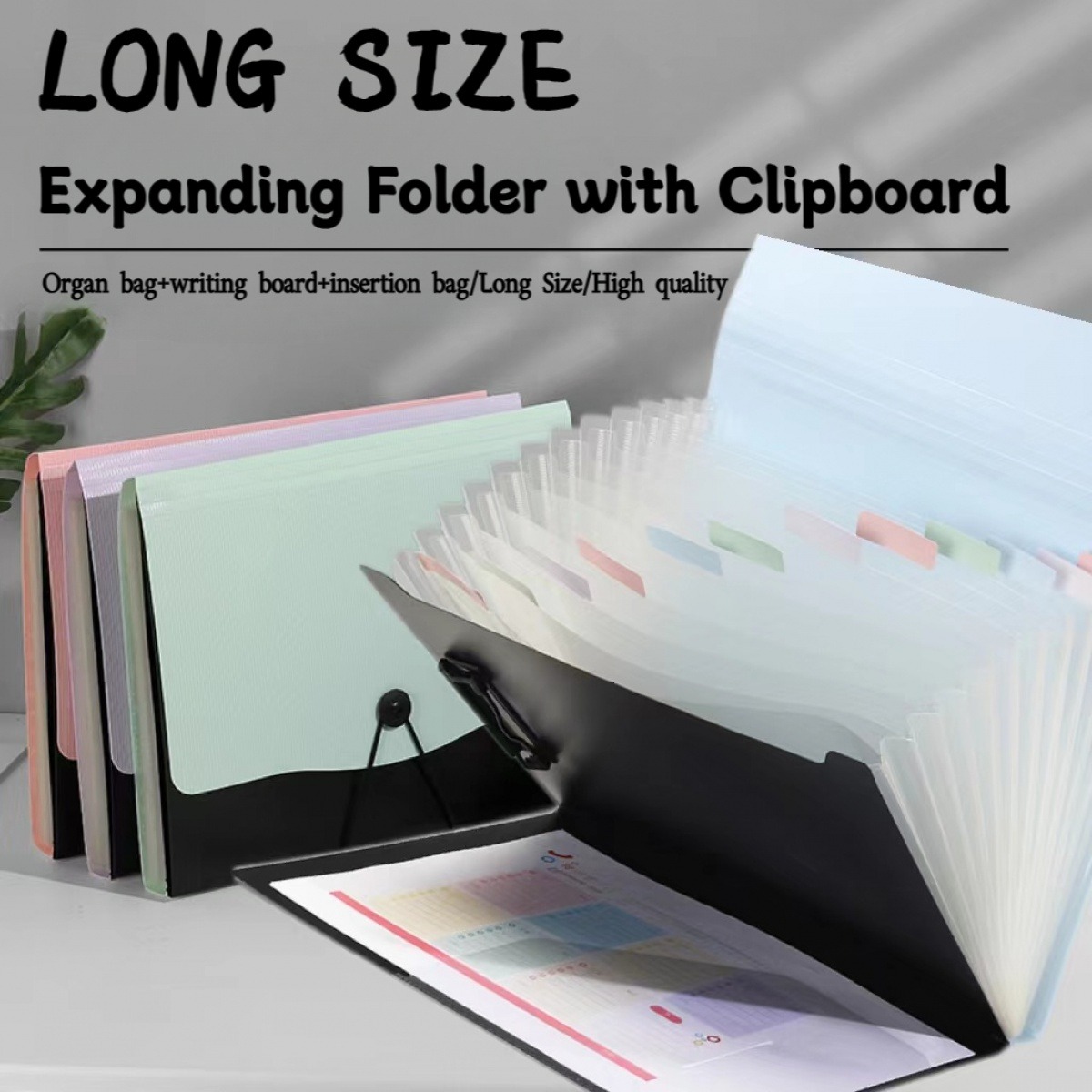 2In1 Long Expanding File Folder Document Organizer Long with Clipboard ...
