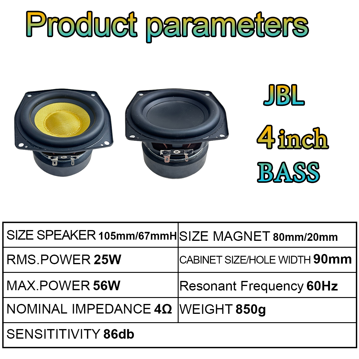 999DIY JBL 4inch subwoofer speaker 4Ω 50W car stereo 4inch BASS jbl ...