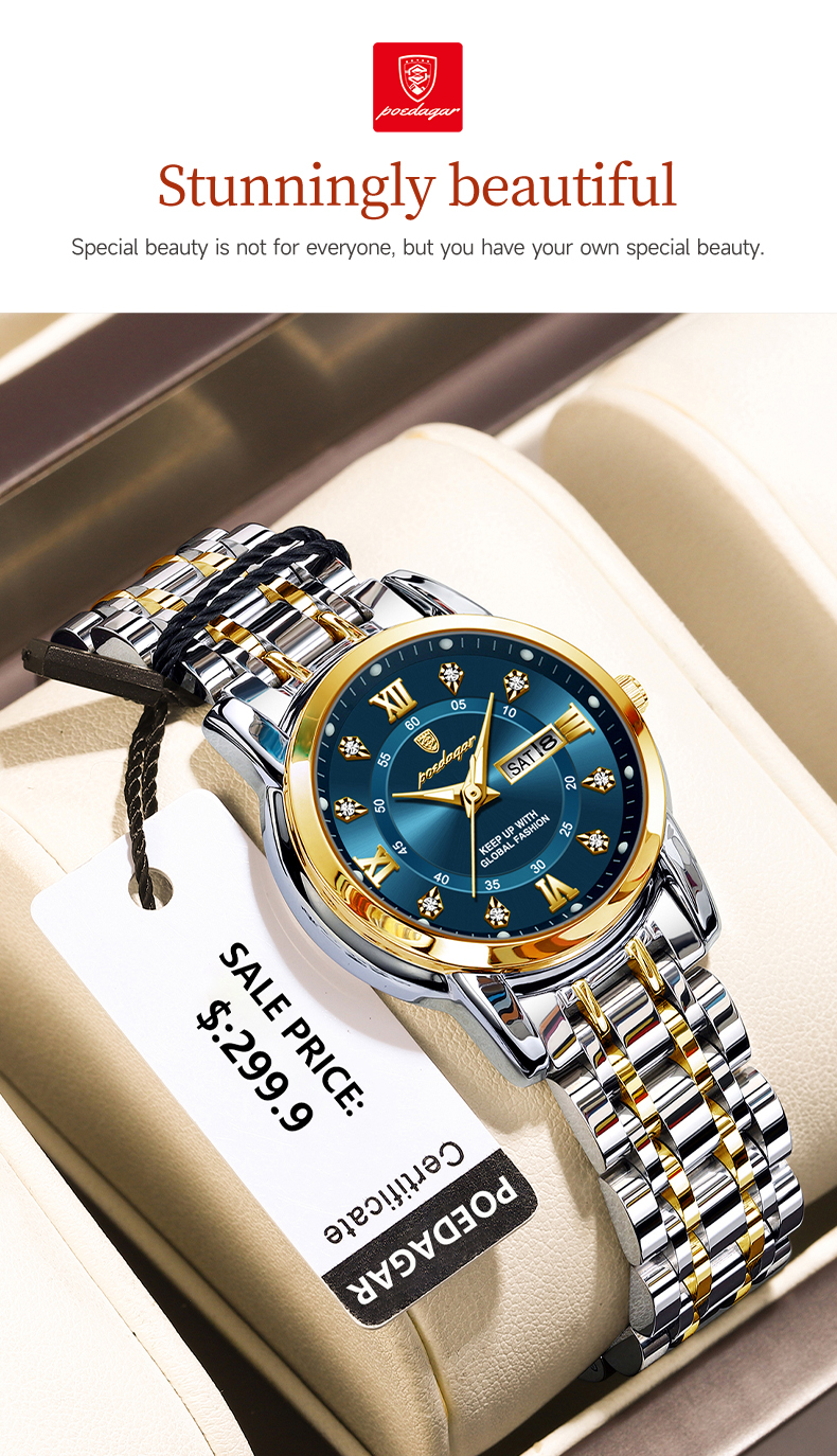 POEDAGAR Gold Watch For Woman Waterproof Original Stainless Ladies ...