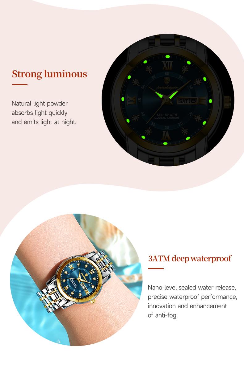 POEDAGAR Gold Watch For Woman Waterproof Original Stainless Ladies ...