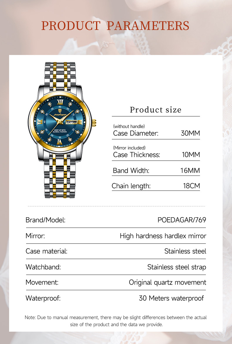 POEDAGAR Gold Watch For Woman Waterproof Original Stainless Ladies ...