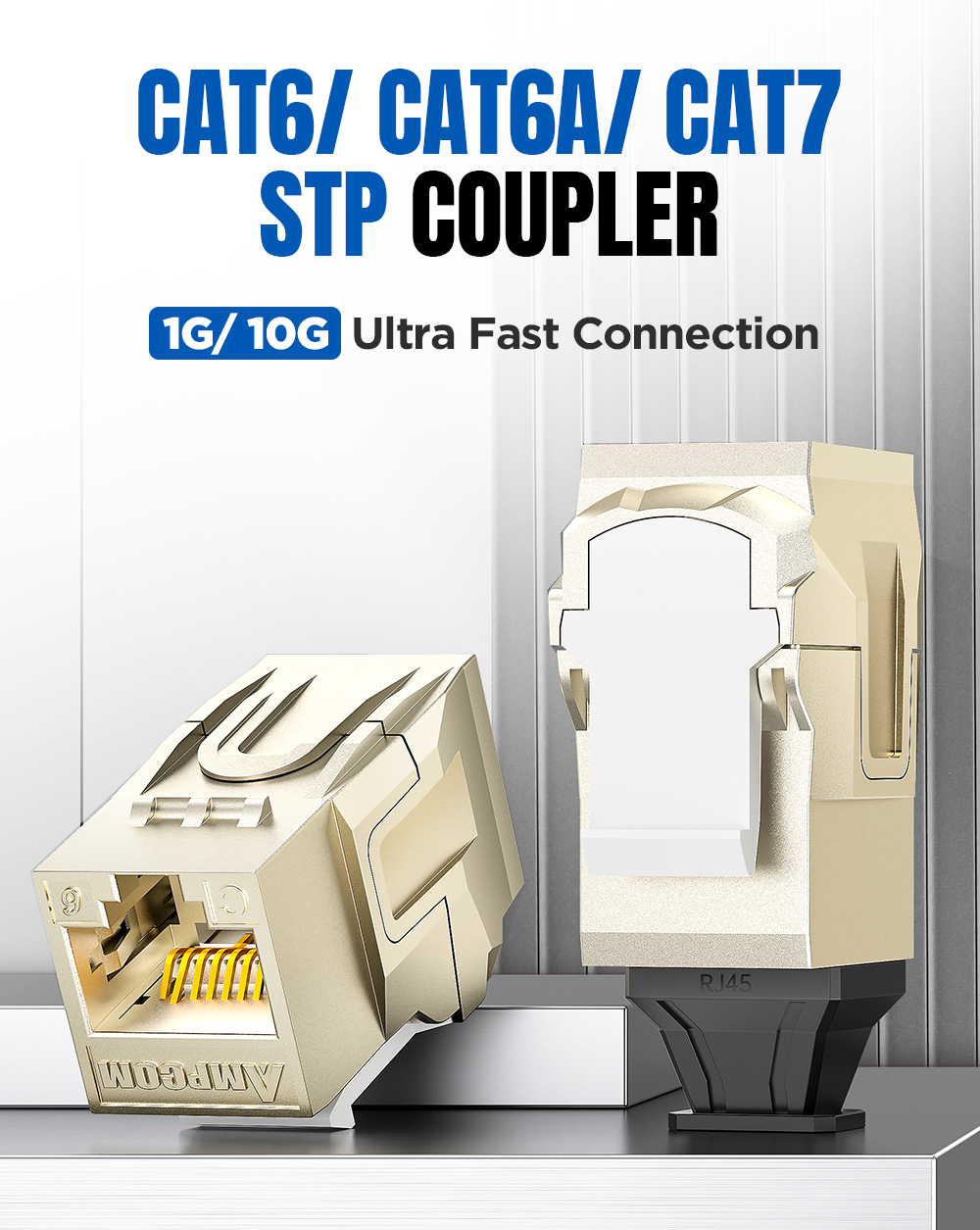 AMPCOM CAT7 RJ45 Inline Coupler Keystone Jack, CAT6A CAT6 Full Zinc ...