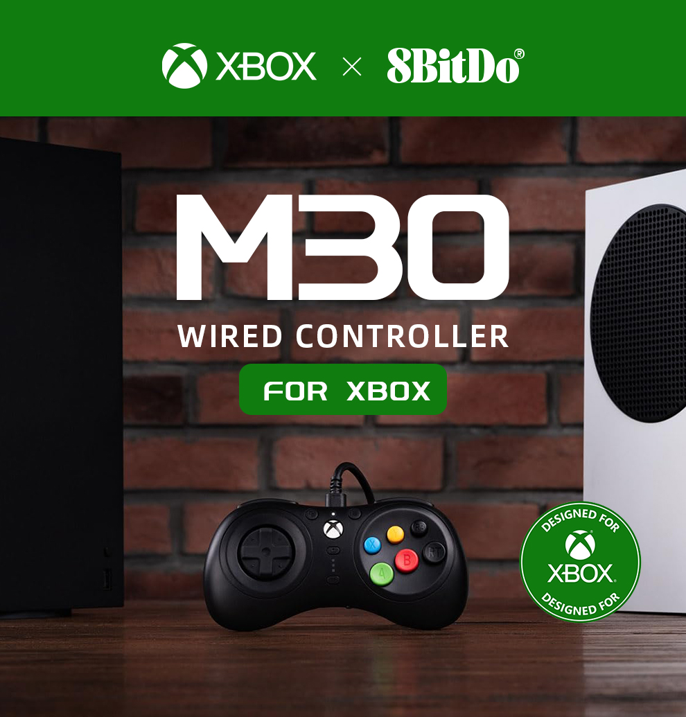 8Bitdo-M30 wired controller for Xbox Series X, S, Xbox One and Windows, with 6-button layout ...