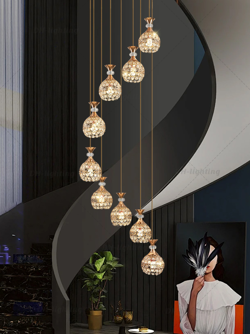 Staircase pendant light Nordic high ceiling LED living room light ...