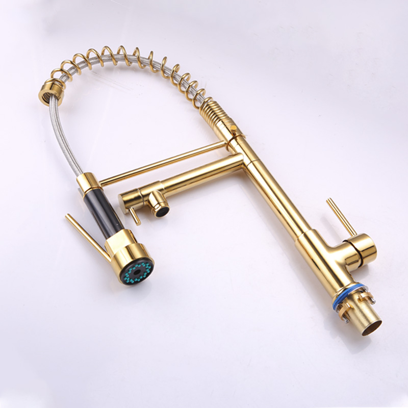 Baokemo Kitchen Faucet Golden Stainless Steel Pull Out 2 Functions ...