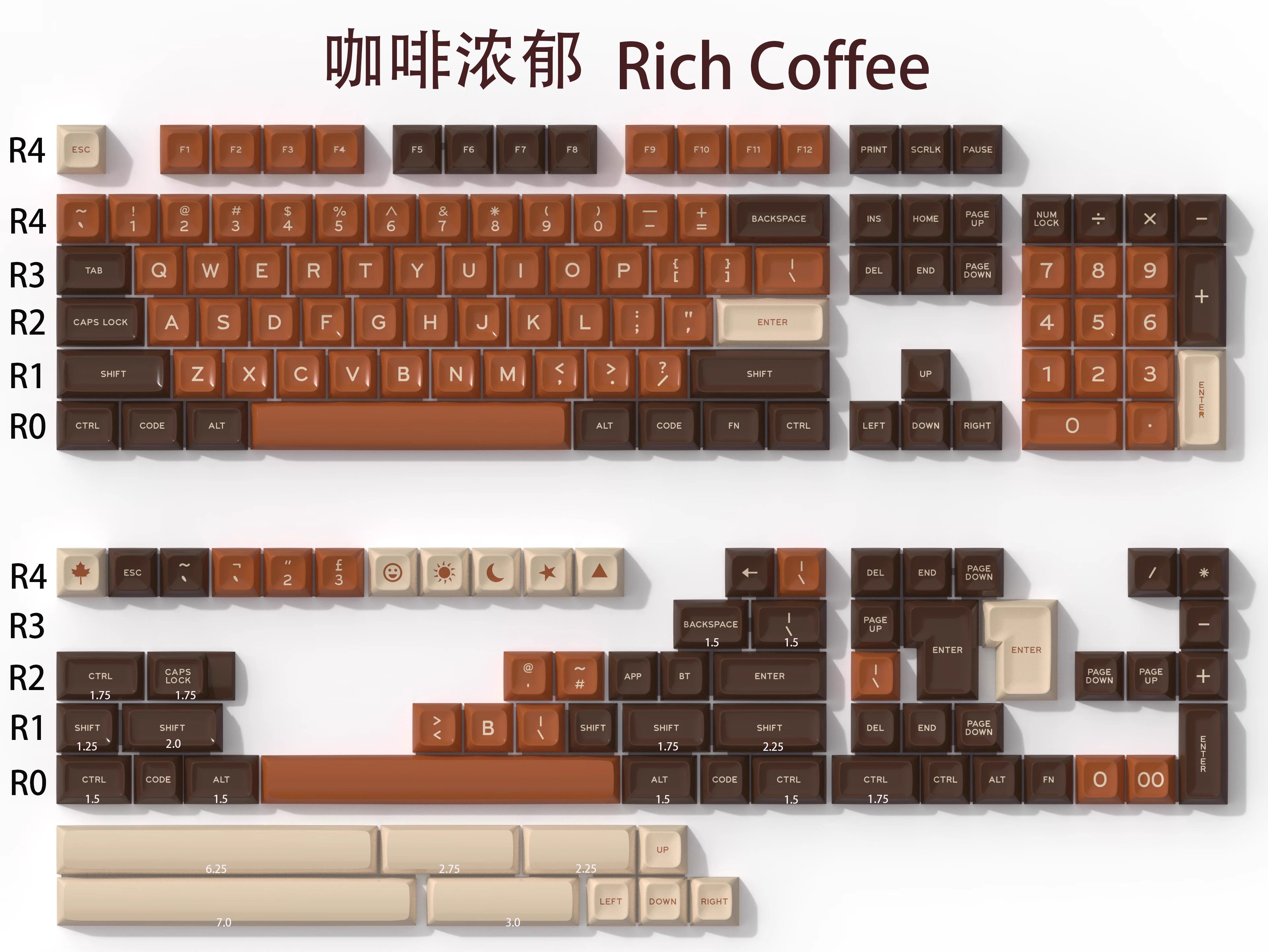 GMK Rich Coffee 173 key ABS two-color molding keycap SA height keycaps ...