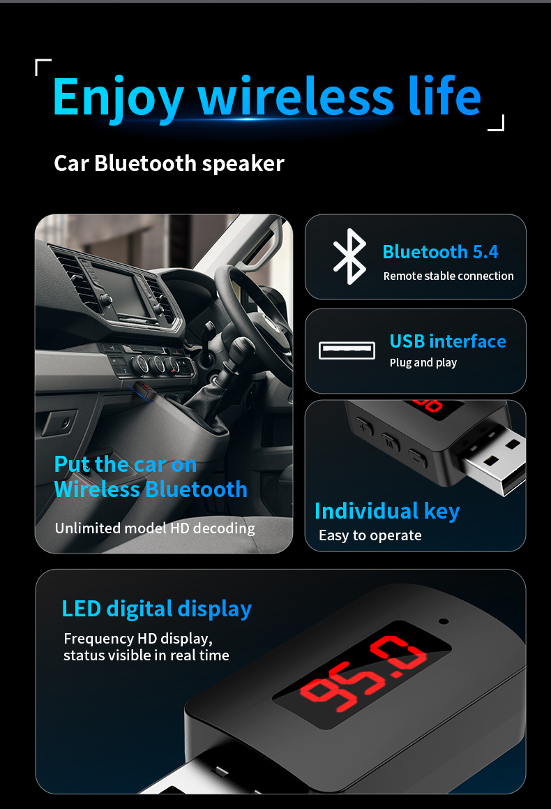 [Local Shipment] USB Bluetooth 5.4 FM Transmitter With Mic Handsfree ...
