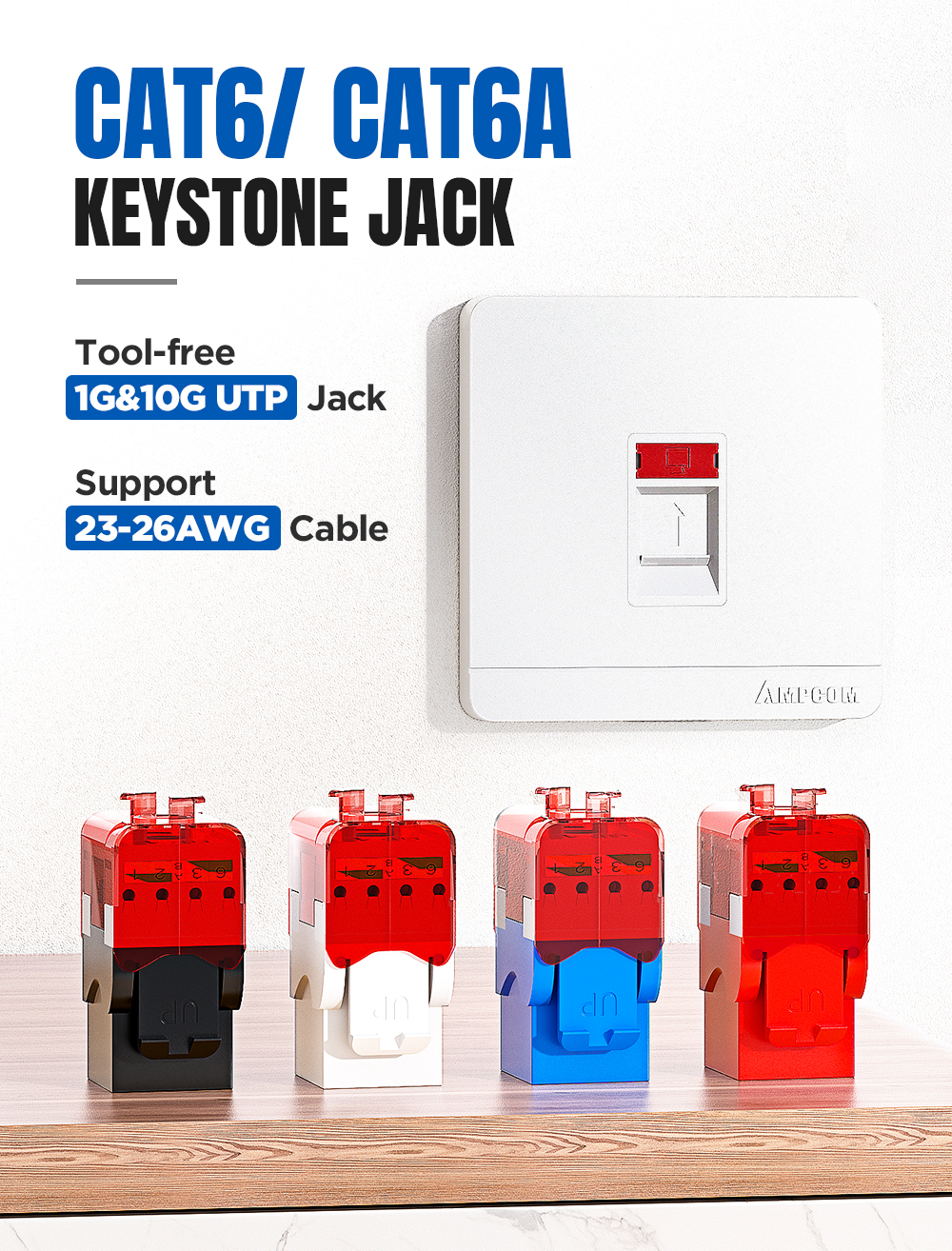 AMPCOM RJ45 Keystone Jack, CAT6 RJ45 UTP Keystone Module Adapter No ...