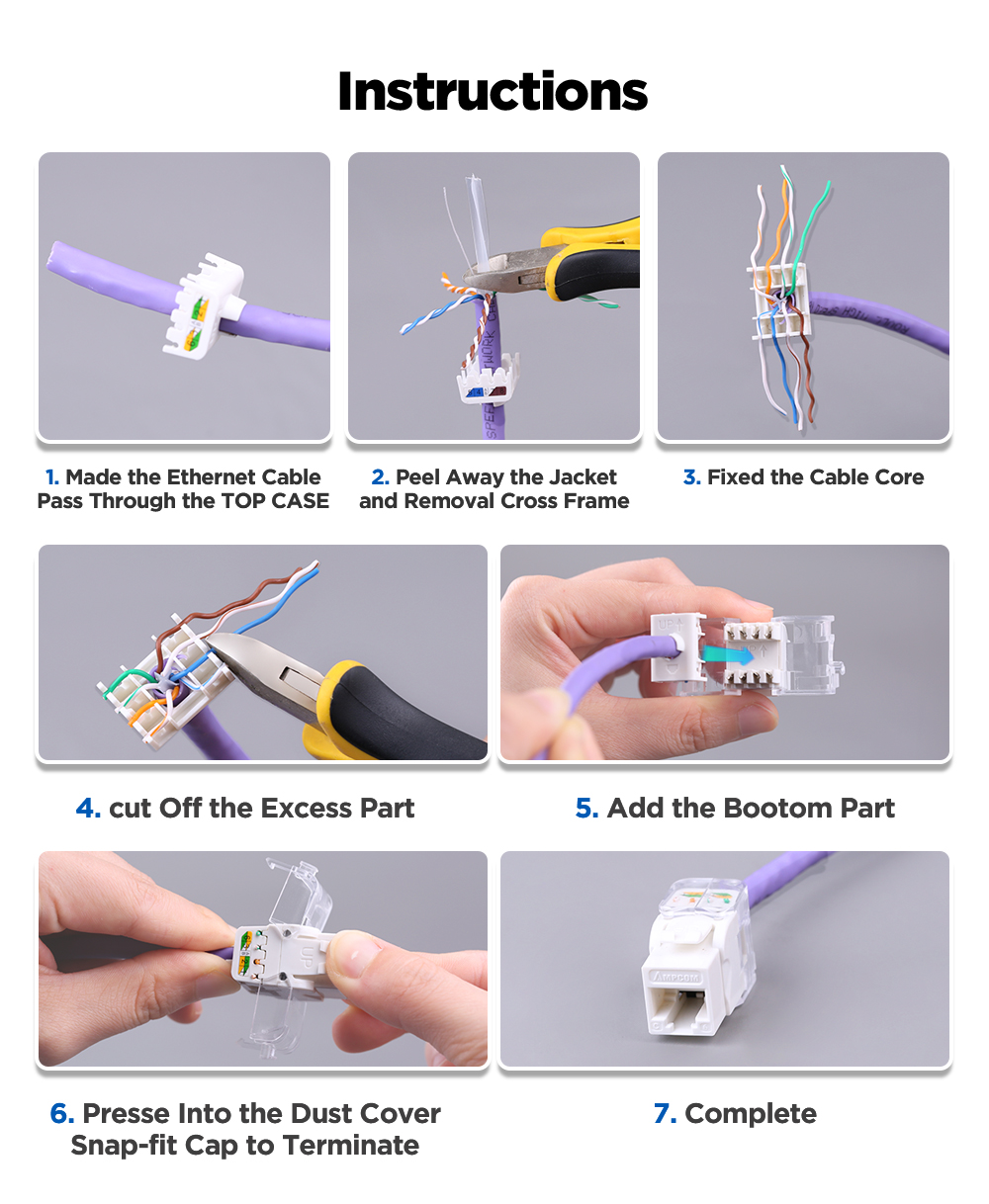 AMPCOM RJ45 Keystone Jack, CAT6 RJ45 UTP Keystone Module Adapter No ...
