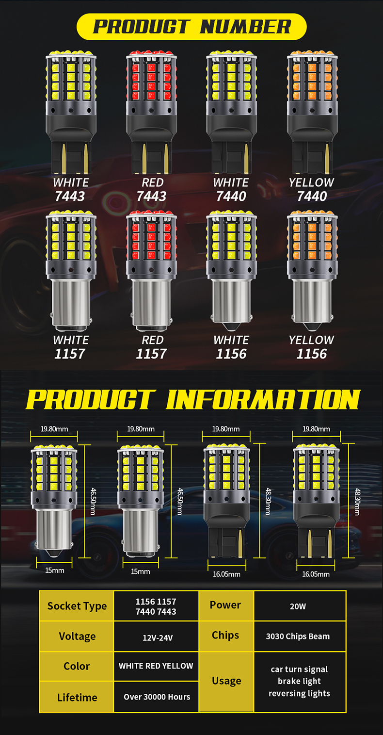 Oprah 2pcs 1156 BA15S P21W 1156 BAU15S PY21W 1157 Bay15d T20 7440 7443 LED Super Bright Turn ...